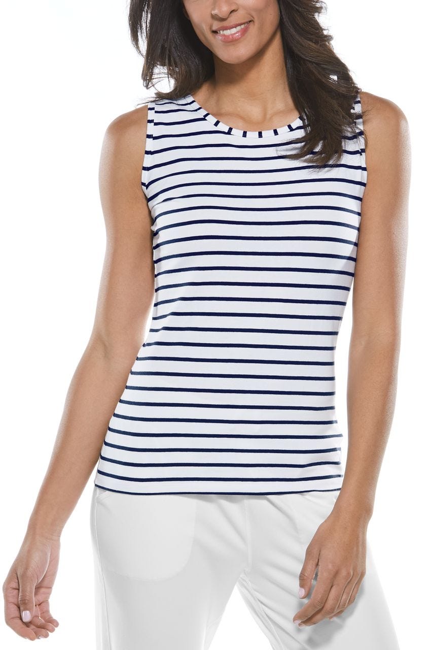 Women's Morada Everyday Basic Tank | White/Navy Stripe UPF 50+