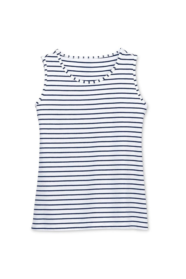 Women's Morada Everyday Basic Tank | White/Navy Stripe UPF 50+