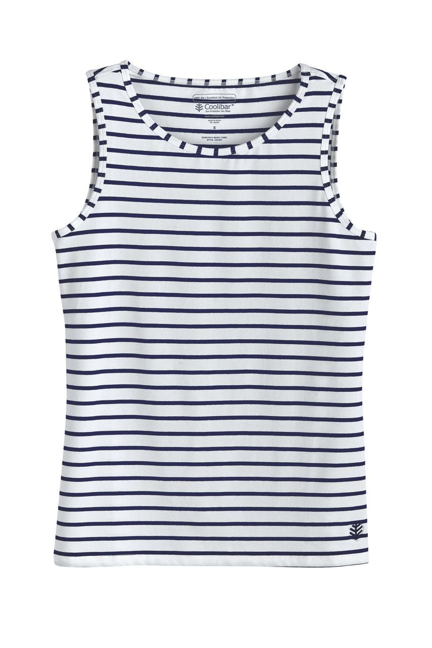 Women's Morada Everyday Basic Tank | White/Navy Stripe UPF 50+