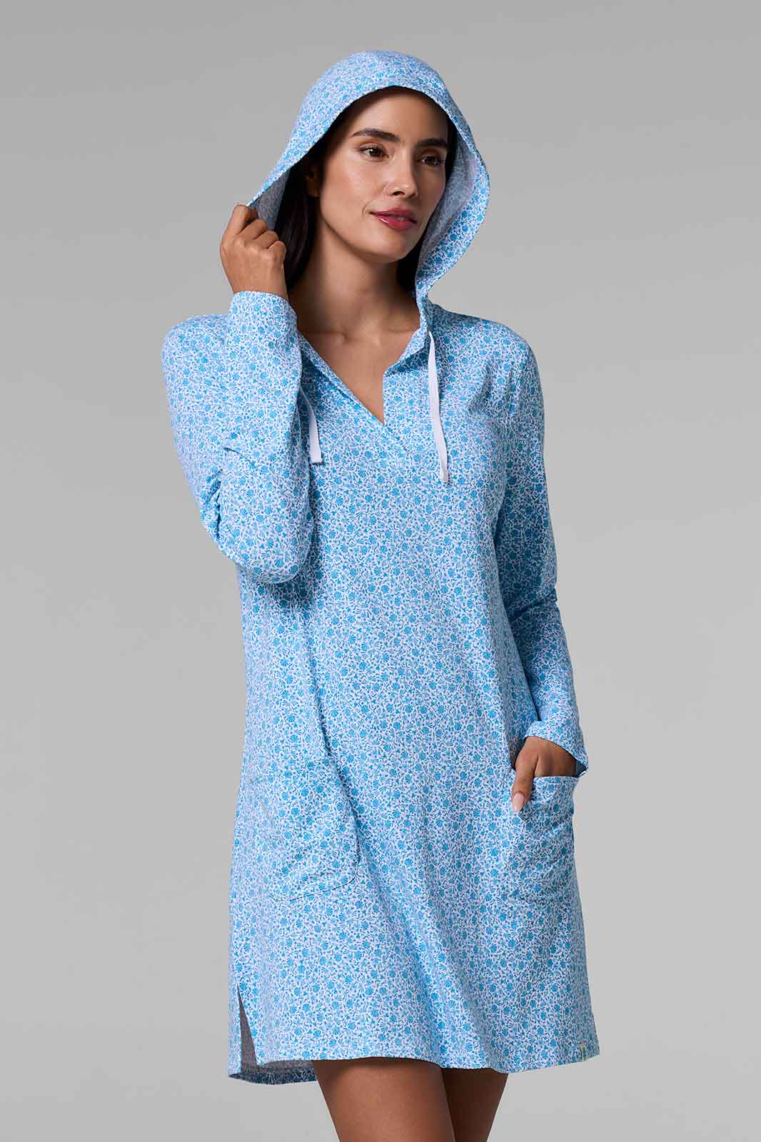 Hoodie Cover-Up Dress with Pockets | Malibu Blue Shell We UPF 50+