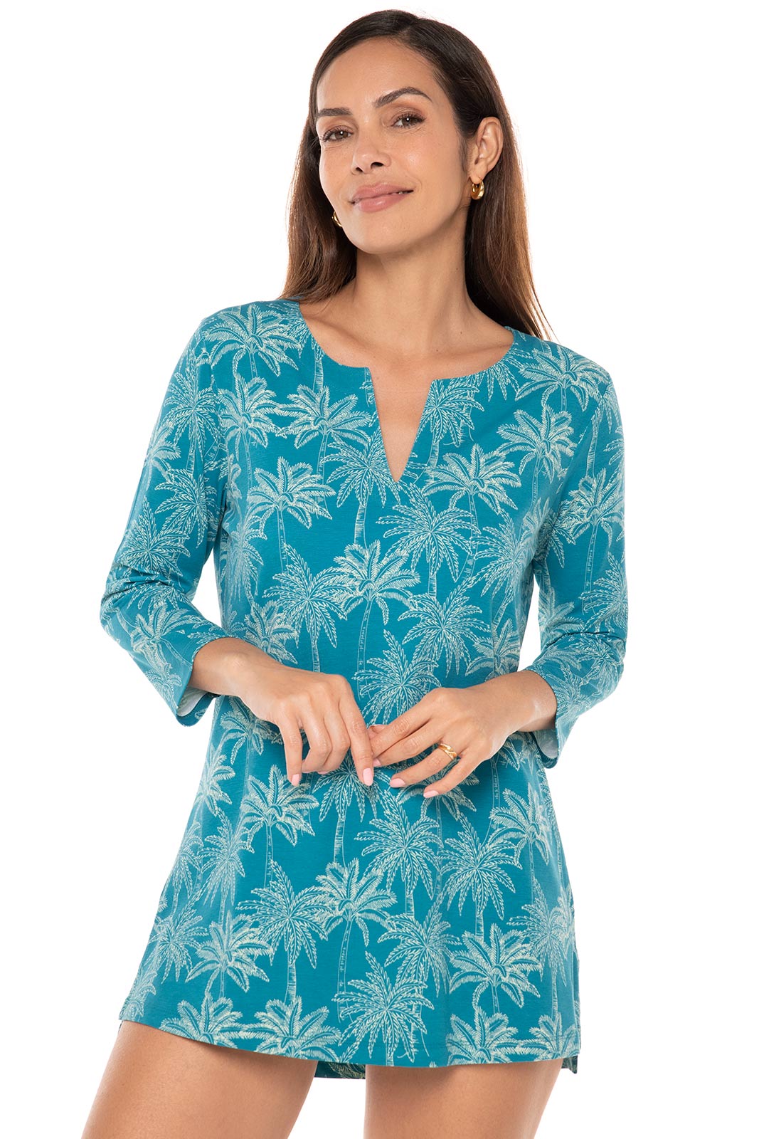Women's St. Lucia Tunic Top | Tahitian Teal Swaying Palms UPF 50+