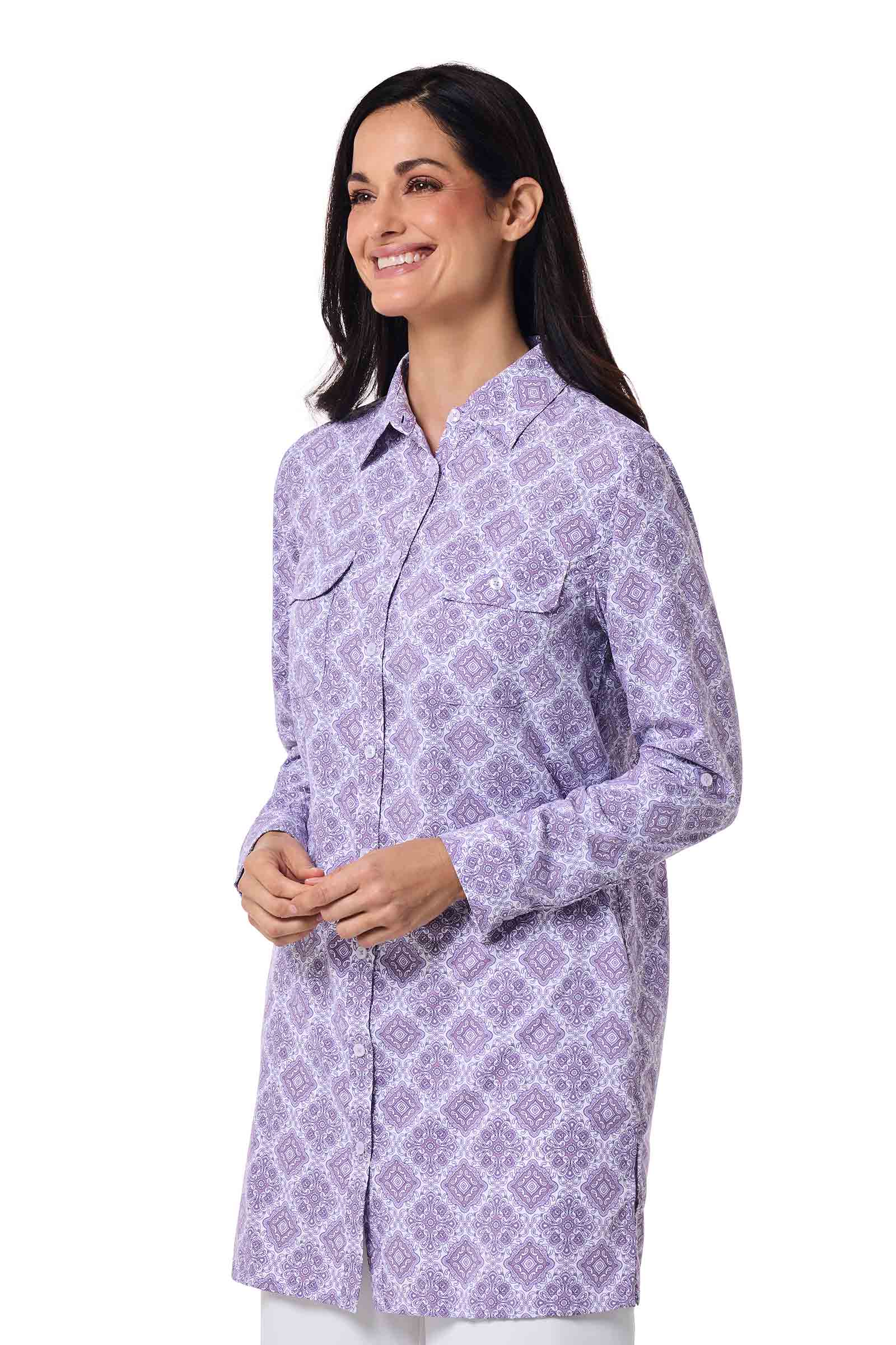 Women's Santorini Tunic Shirt | Lavendula Diamond Mandala UPF 50+