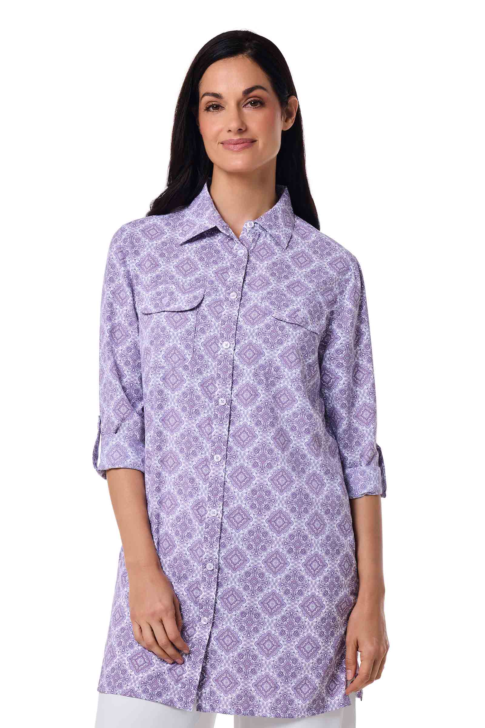 Women's Santorini Tunic Shirt | Lavendula Diamond Mandala UPF 50+