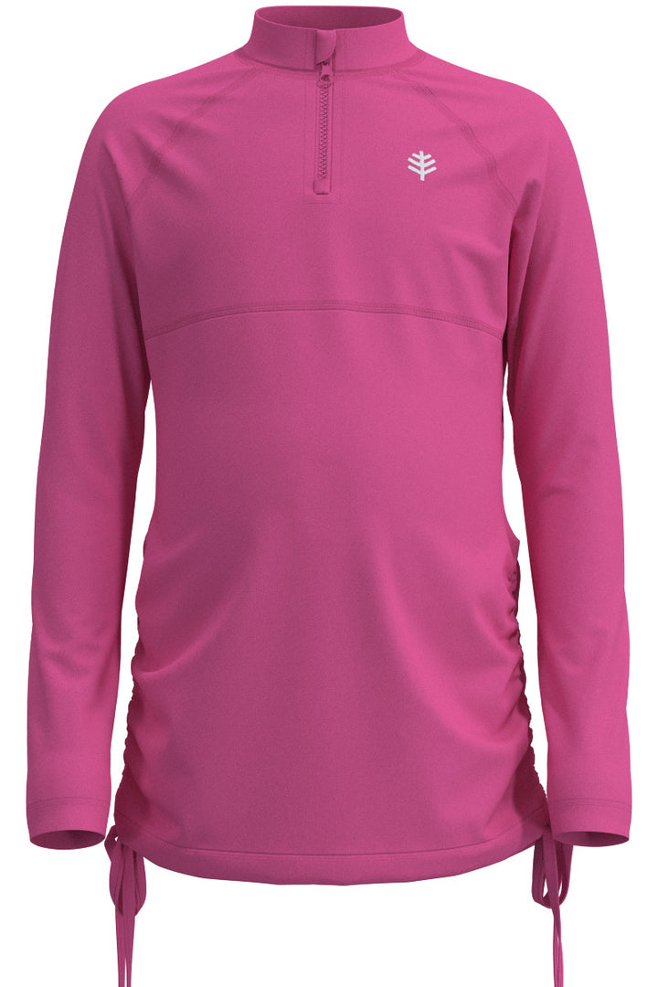 Girl's Lawai Ruche Long Sleeve Swim Shirt | Tulip Pink UPF 50+