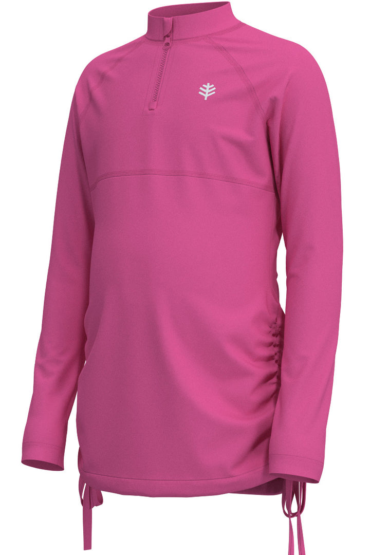 Girl's Lawai Ruche Long Sleeve Swim Shirt | Tulip Pink UPF 50+