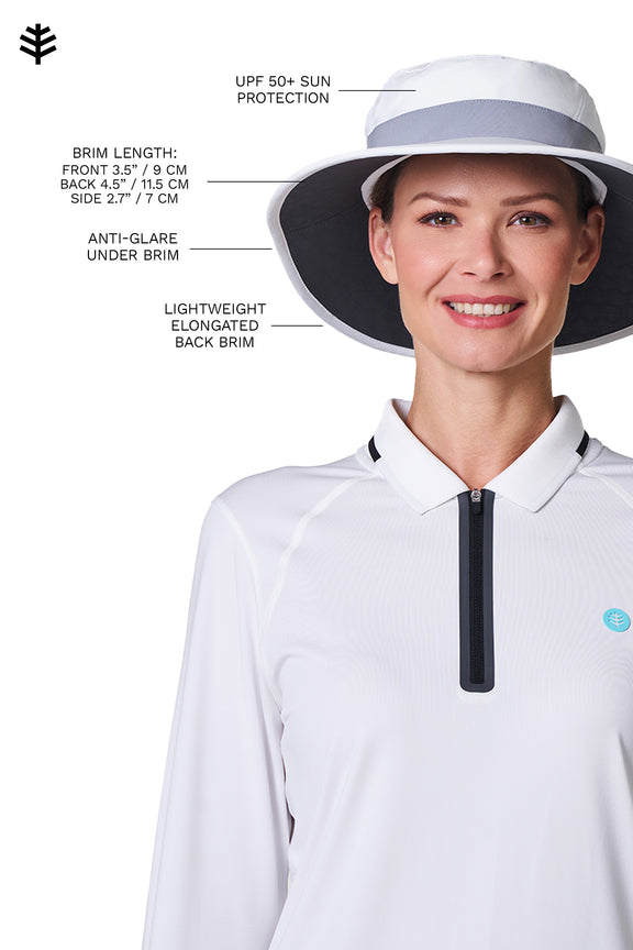 Fore Performance Golf Hat with Wide Brim | White/Steel Grey UPF 50+