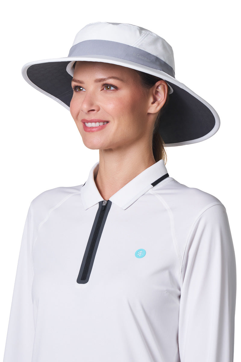 Performance Golf Hat with Wide Brim | White/Steel Grey UPF 50+