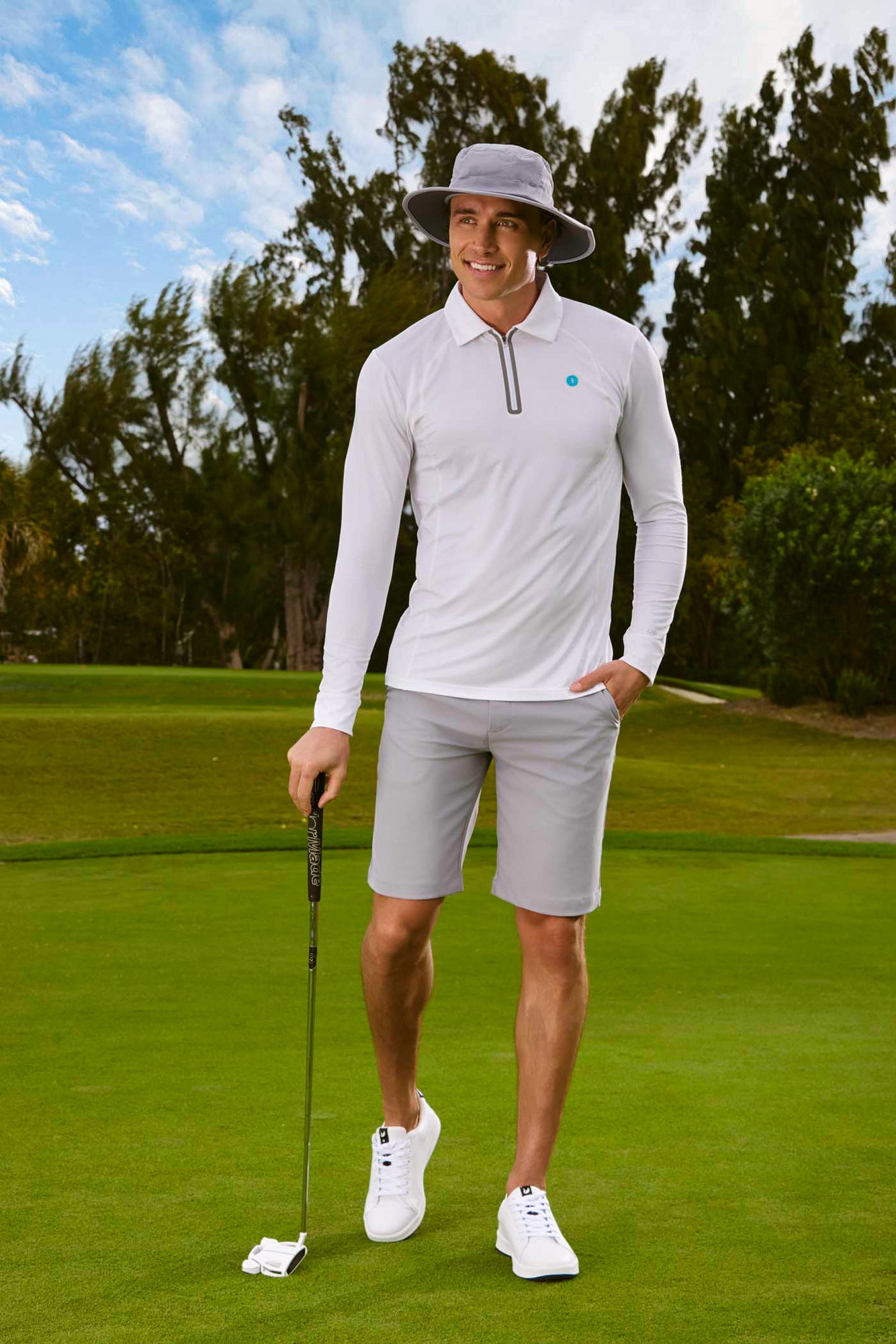 Performance Golf Hat with Wide Brim | Stone UPF 50+