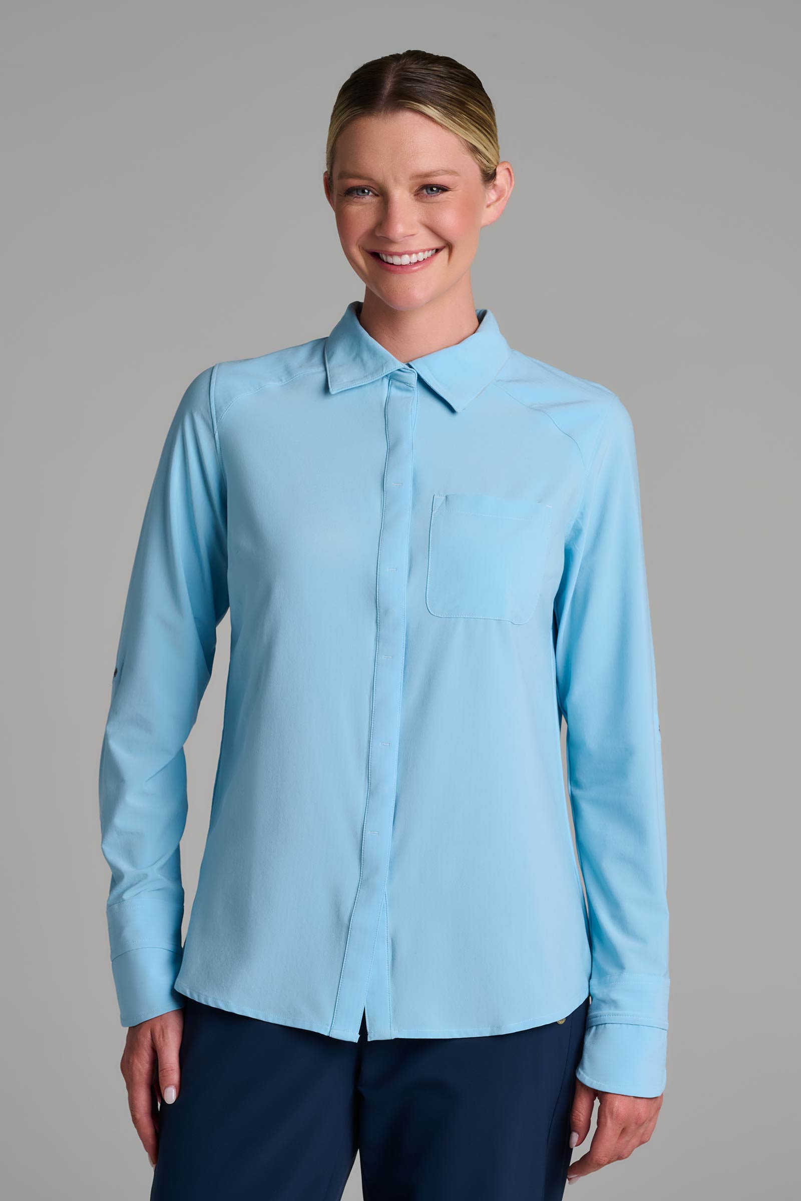 Women's Amara Smart Long Sleeve Shirt | Arctic Blue Stripe UPF 50+