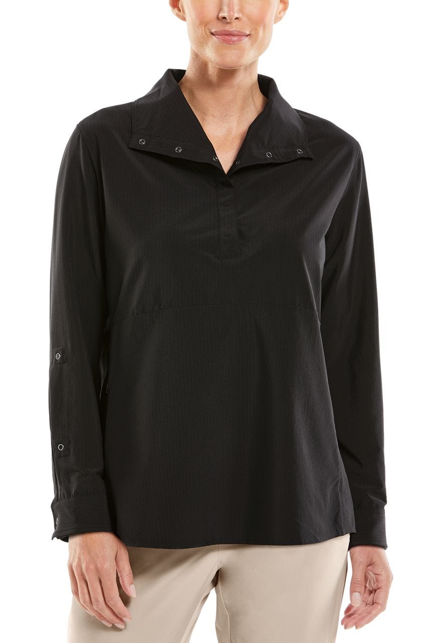 Women's Catona Funnel Neck Tunic Top | Black Shadow Stripe UPF 50+