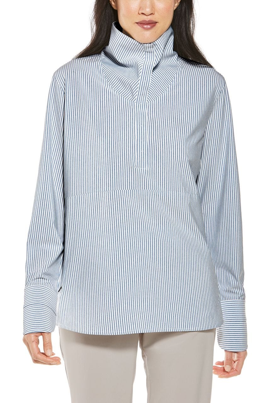 Women's Catona Funnel Neck Tunic Top | White/Navy Stripe UPF 50+