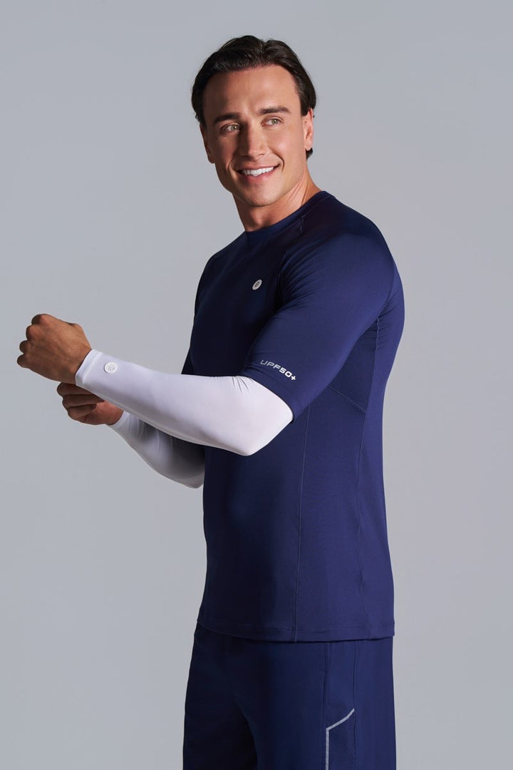 Men's MaxShield Performance Arm Sleeves | White UPF 50+