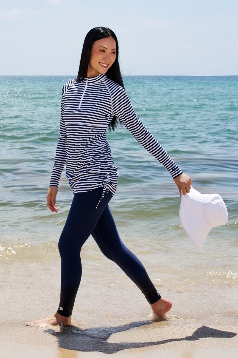 Women's Golden Isles Ultra High Rise Swim Bottom | White/Navy Stripe ...